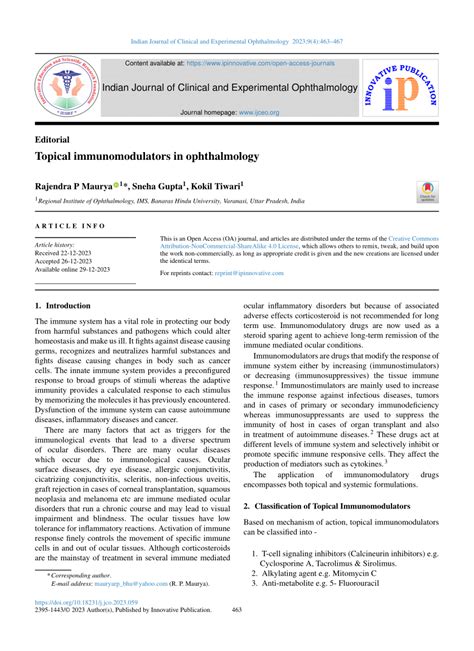 Pdf Topical Immunomodulators In Ophthalmology