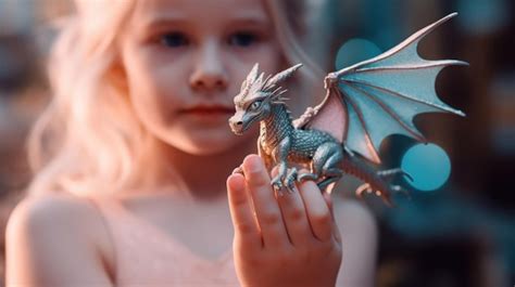 Premium Ai Image Small Little Blonde Girl With Pink Dress Stands On The Palm Hand With Small