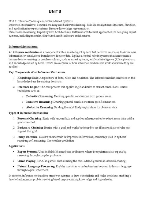 Unit 3es Inference Techniques And Rule Based Systems Inference
