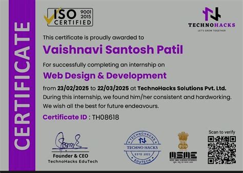 Webdevelopment Internshipexperience Certificate Technohacks