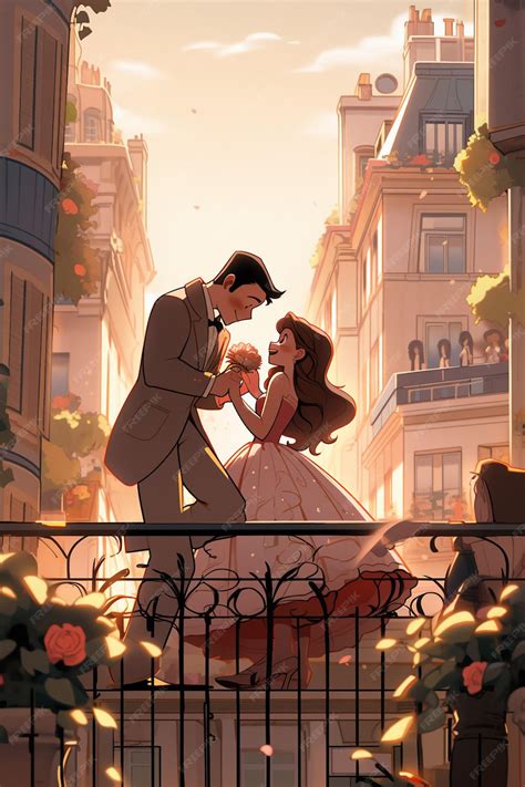 Premium Ai Image Romantic Cartoon Proposal Whimsical Scene Of Love