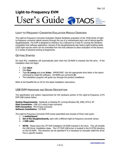 PDF Light To Frequency EVM Users Guide The EVM Is Designed To Interface Via A USB Port To A