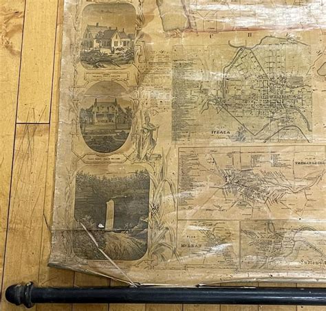 Lot Antique 1853 Wall Map Of Tompkins County New York From Actual Surveys By L Fagan
