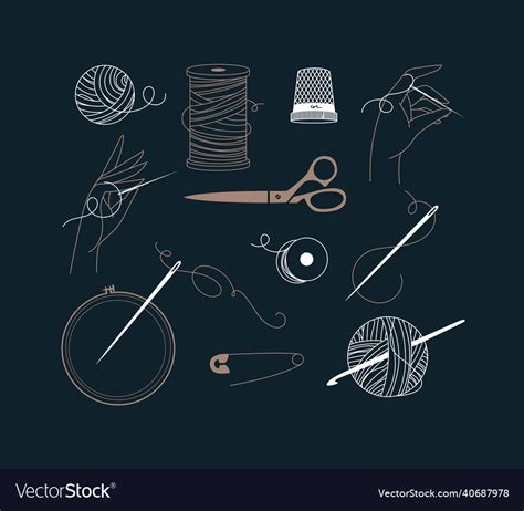 Sewing Symbols Blue Royalty Free Vector Image Vectorstock