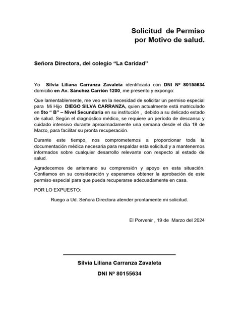 Solicitud De Permiso Escolar Por Salud Pdf Estilo De Vida