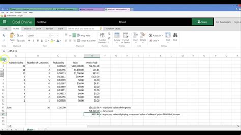 Spreadsheet Expected Value Example Youtube