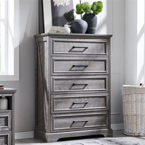 Accohoho Farmhouse 5 Drawers Dresser Chests For Bedroom46