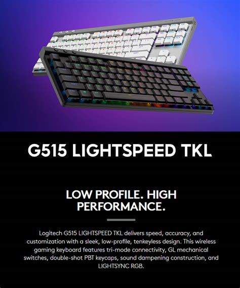 Logitech G515 Lightspeed Tkl Low Profile Wireless Gaming Keyboard Lig