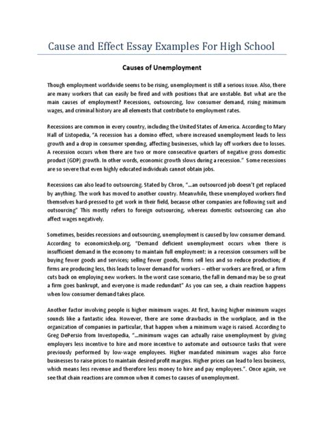 Cause And Effect Essay Examples For High School Pdf Recession Unemployment
