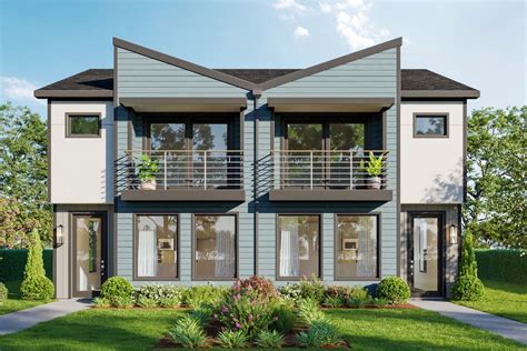 Plan 100316ghr Modern Duplex House Plan With 3 Bed 3 Bath Units