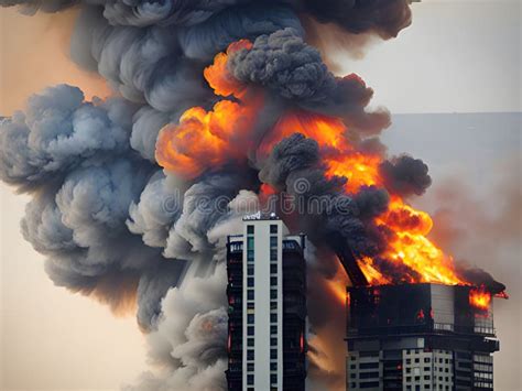 Fire Explosion Of Building In The City Ai Generated Stock Illustration