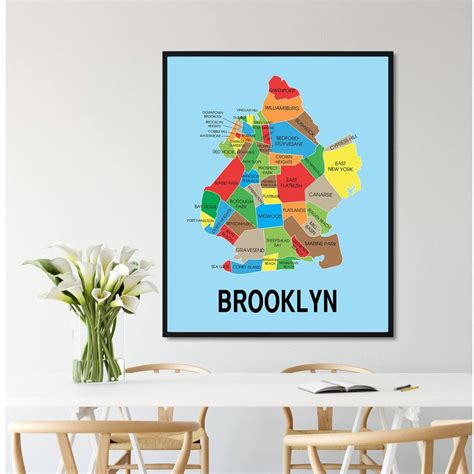 Brooklyn Neighborhood Labeled Map Print Crown Heights Flatbush Art