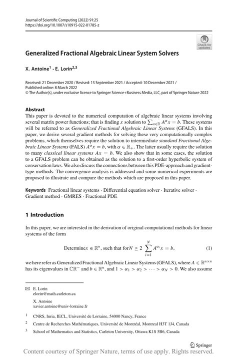 Generalized Fractional Algebraic Linear System Solvers Request Pdf