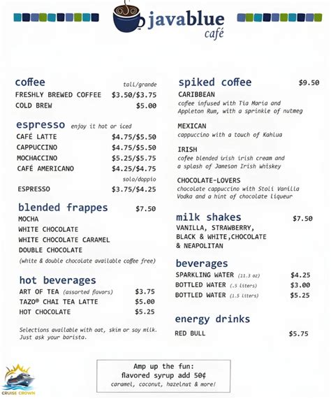 Carnival Javablue Cafe Menus For 2026 With Prices And Tips