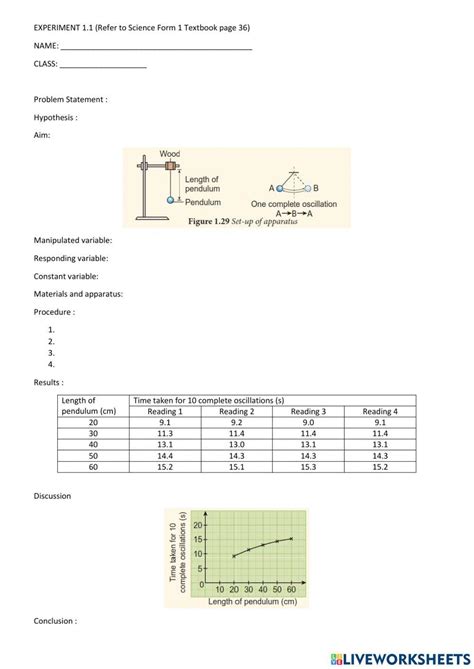 Experiment 11 Pendulum Worksheet Live Worksheets Worksheets Library