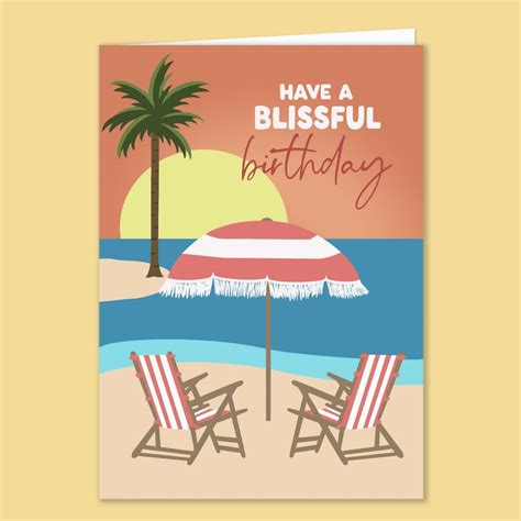 Tropical Beach Birthday Card Printable Greeting Digital Download Etsy