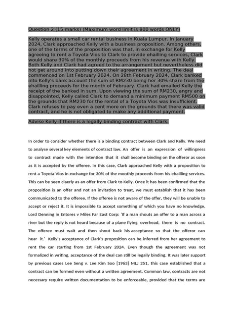 Contract Law Problem Question Pdf Consideration Offer And Acceptance