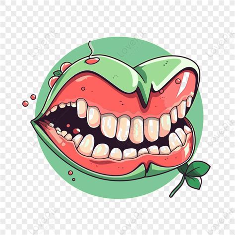 Bite Clipart Colorful Cartoon Of A Mouth With The Jaws Open And A Leaf