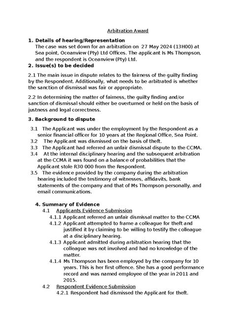 Arbitration Award Excercise Attempt Arbitration Award Details Of Hearing Representation The