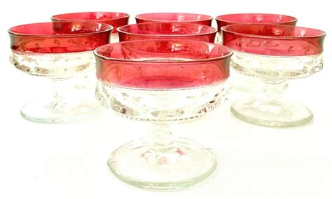 Mid Century American Cut Glass Ruby Thumbprint Coupe Drink Stem