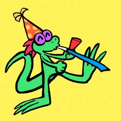 Congrats Green Dino Cartoon Party Horn Meme 