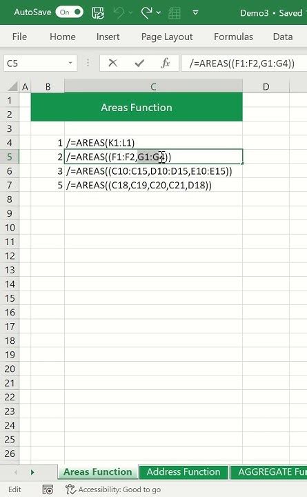 Areas Function In Ms Excel Ktanalytics Youtube