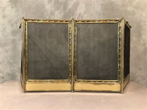 Proantic Antique Fireplace Screen In Polished Brass And Varnish From