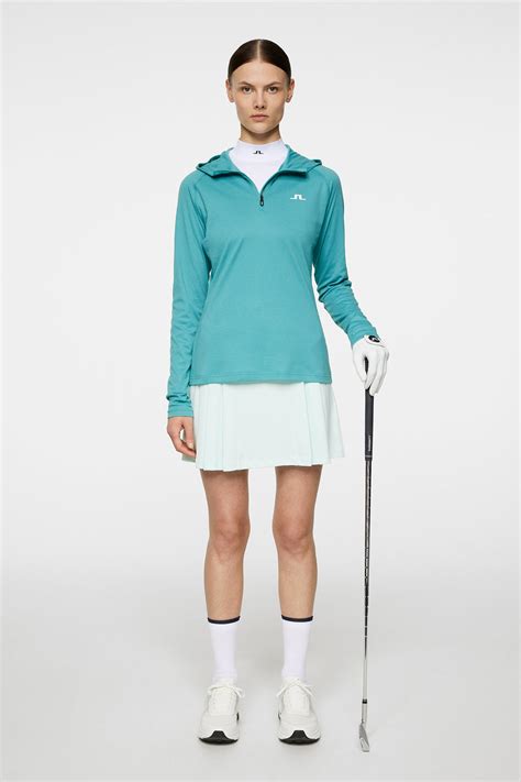 Agnes Quarter Zip Hood Teal Jlindeberg