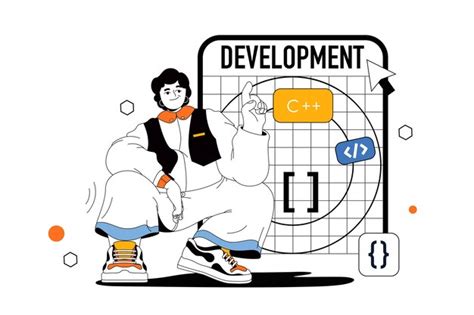 Premium Vector Development Outline Web Modern Concept In Flat Line Design Man Creating