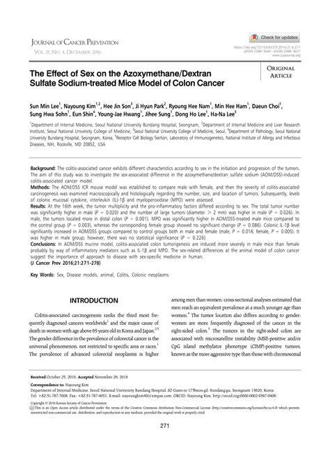 Pdf The Effect Of Sex On The Azoxymethanedextran Sulfate Sodium