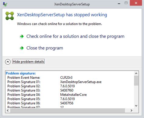 server setup crashes when installing xenapp or desktop 7 6