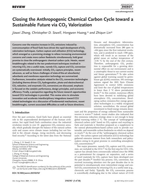 Closing The Anthropogenic Chemical Carbon Cycle Toward A Sustainable