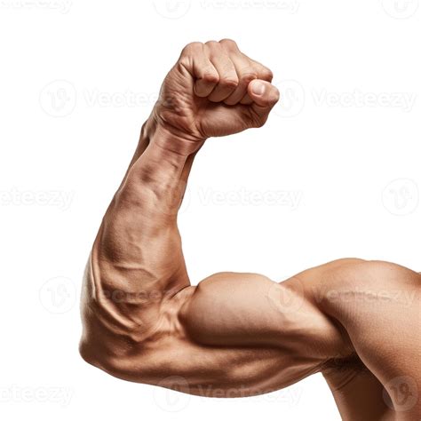 Strong Male Arm Showing Biceps And Tight Fist On White Background