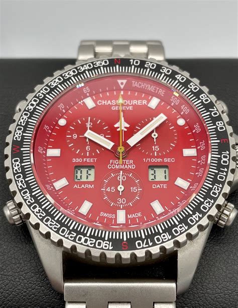 Chase Durer Fighter Command Alarm Chronograph Red Dial 42mm Stainless
