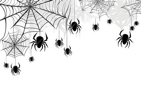 Halloween Spiderweb Border With Hanging Spiders Vector Isolated Spooky