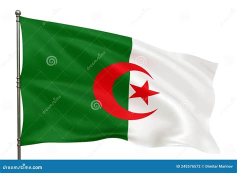 Algerian Flag Waving In The Wind Close Up Of Argelia Banner Blowing Soft Silk Royalty Free
