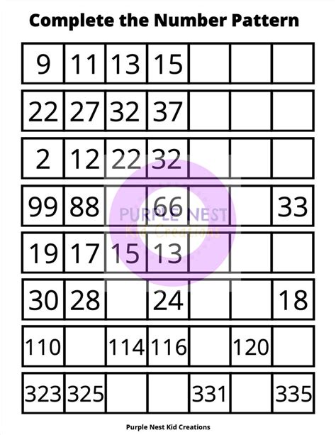 Complete The Number Pattern Worksheet Digital Download Etsy