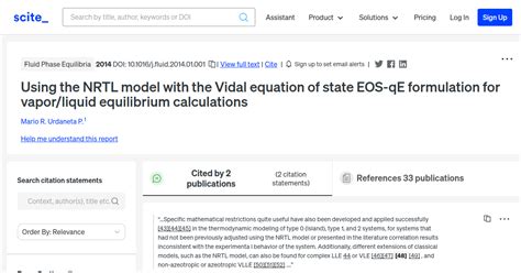 Using The Nrtl Model With The Vidal Equation Of State Eos Qe
