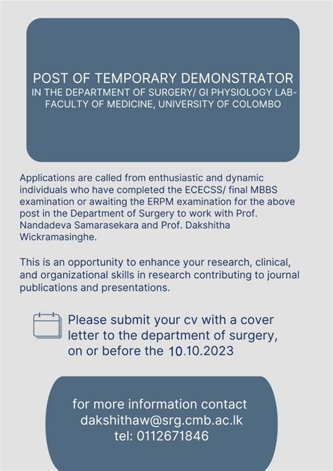 Dakshitha Wickramasinghe On Linkedin Post Of Temporary Demonstrator