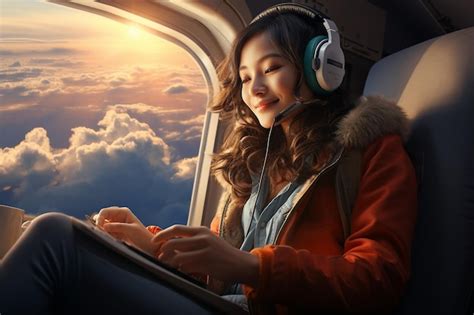 Premium Ai Image Asian Woman Soaring Above Clouds