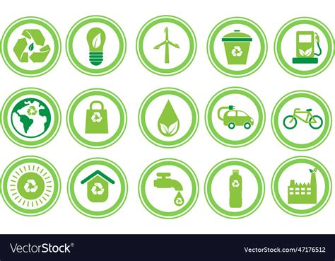 Set Ecology Icons Green Environmental Royalty Free Vector