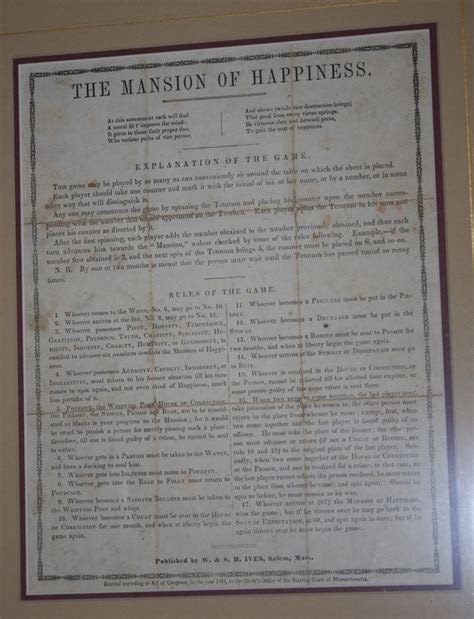 1843 Mansion Of Happiness Game~w And Sb Ives Collectors Weekly
