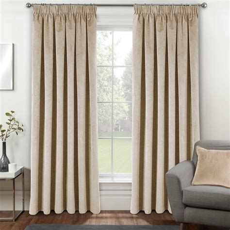 Cream Oxford Velvet Thermal Blackout Ready Made Pencil Pleat Curtains