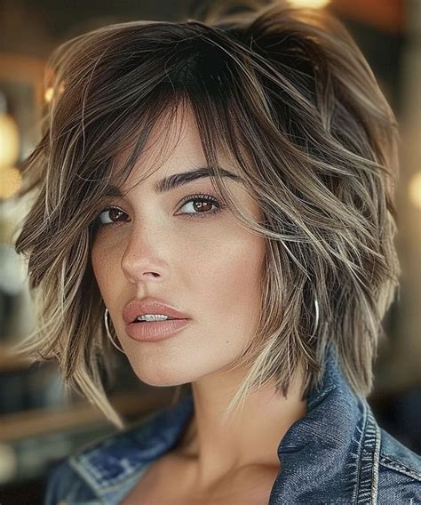 Edgy Bob With Chunky Choppy Layers Shaggy Bob With Highlights Choppy