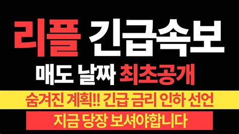 리플 긴급속보 매도날짜 최초공개 금리인하만하면 됩니다 리플 리플코인 리플전망 리플가격 Youtube