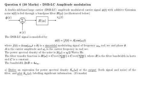 Solved Question 6 30 Marks Dsb Lc Amplitude Modulation A