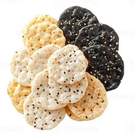 Senbei Rice Crackers With Crisp Texture And Savory Sesame Flavors In