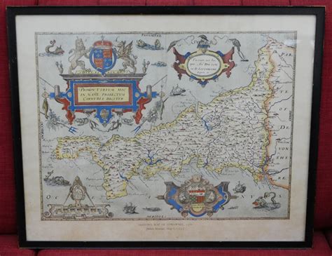 Lot Saxtons Map Of Cornwall 1576 Antique Print