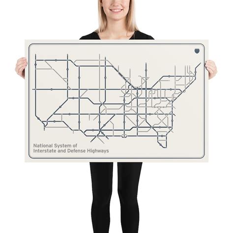 Vintage Us Interstate Map Poster Minimalist Metro Style Artwork Retro