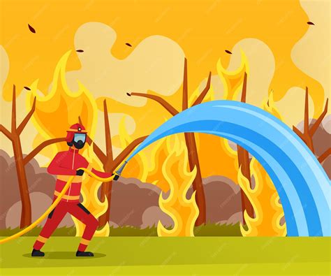 Premium Vector Firefighter Extinguishing Fire Illustration